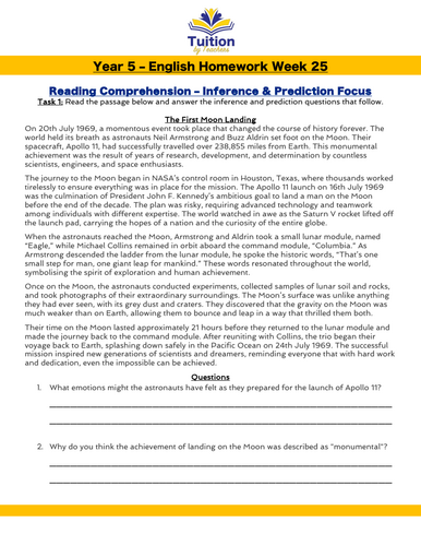 25. Year 5 - Reading Comprehension & Past Tense | Teaching Resources