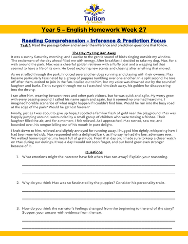 27. Year 5 - Reading Comprehension & Present Tense | Teaching Resources