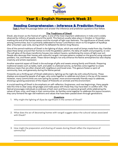 31. Year 5 - Reading Comprehension & Apostrophes for Contraction ...