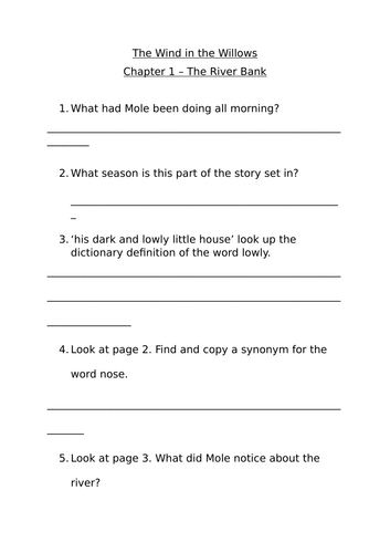 The Wind in the Willows reading comprehension | Teaching Resources