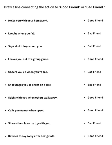 Good friend vs bad friend activity worksheet for kids | Teaching Resources Good friend vs bad friend activity worksheet for kids | Teaching Resources