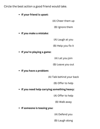 Good friend vs bad friend activity worksheet for kids | Teaching Resources