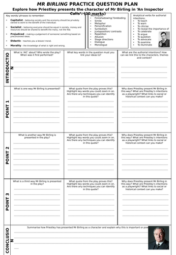 GCSE English Literature Paper 2 An Inspector Calls Essay Planning ...