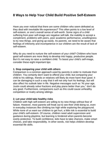 8 Ways to Help Your Child Build Positive Self-Esteem | Teaching Resources
