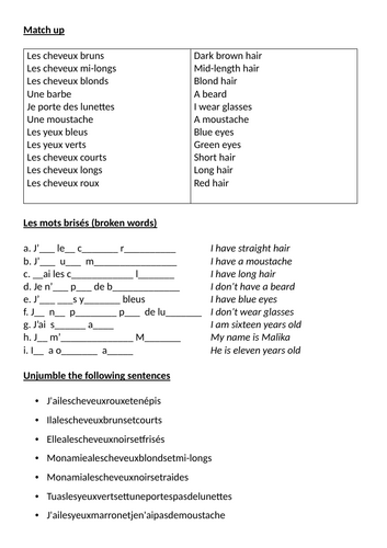 03. French Year 7. Unit 3: Description physique (les yeux et les ...