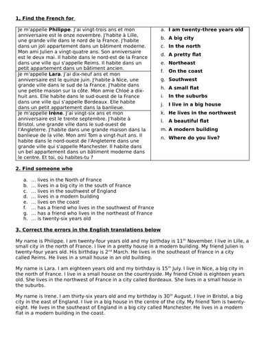 04. French Year 7. Unit 4: Décrire où j'habite | Teaching Resources