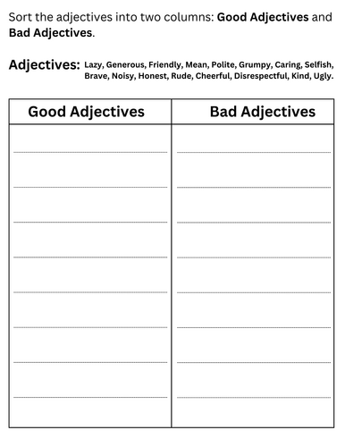 good and bad adjectives worksheet - positive and negative adjectives ...