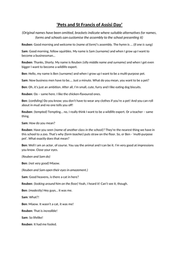 KS2 funny assembly: Pets and St Francis of Assisi | Teaching Resources