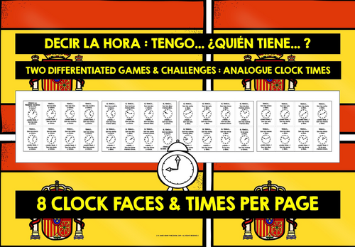 SPANISH TELLING THE TIME I HAVE, WHO HAS? #2 | Teaching Resources