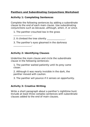 The Midnight Panther - Persuasive Writing with Subordinating ...