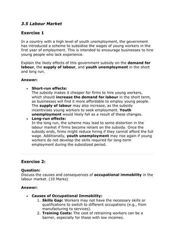 30 Labour Market Exam Style Exercises (A-Level Economics Edexcel ...