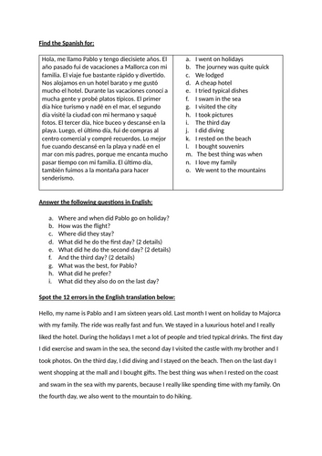 11.GCSE SPANISH: Las vacaciones- part 2: Lo que hice durante las ...