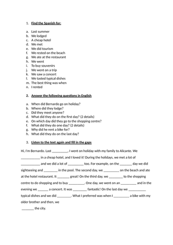 Year 9 Unit 2. GCSE SPANISH: Las vacaciones- part 2: Lo que hice ...