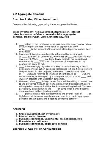 Aggregate Demand (AD) Exam Style Exercises (A-Level Economics Edexcel ...