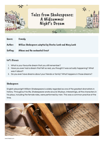 A Midsummer Night's Dream Comprehension Workbook | Teaching Resources