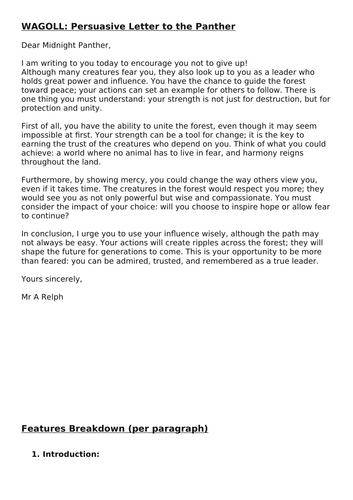 The Midnight Panther - Big Write A Letter of Persuasion | Teaching ...