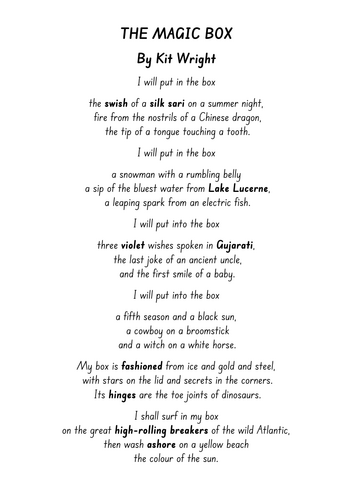 6 Lessons based around 'The Magic Box' Poem | Teaching Resources