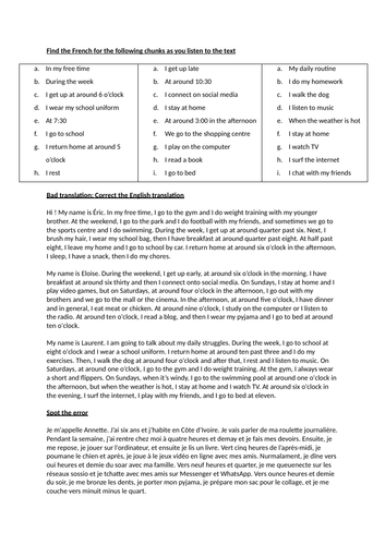 Year 8 Unit 6.1: FRENCH: Routine journalière + lire l'heure + retrieval ...