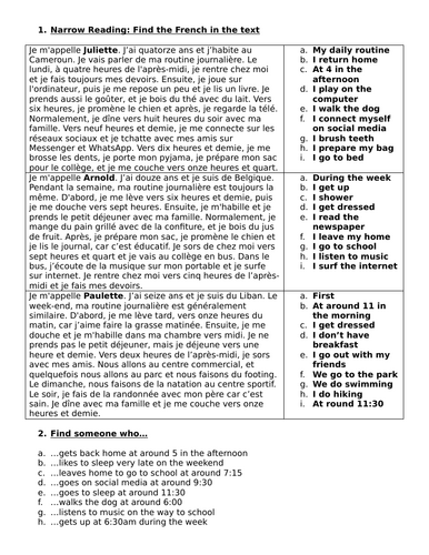 015. FRENCH Year 7 Unit 15: Routine journalière + lire l'heure ...