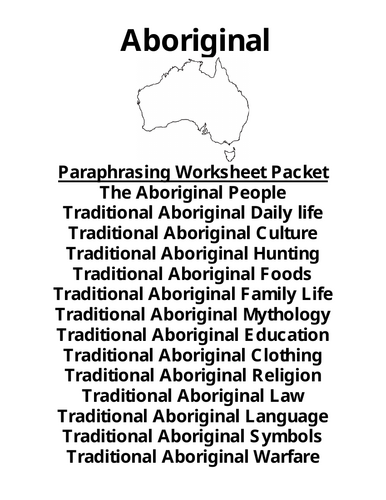 Aboriginal People Paraphrasing Worksheet Packet | Teaching Resources