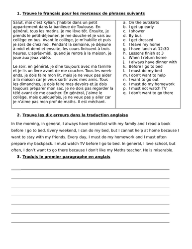 Year 9 Unit 3 - GCSE FRENCH: Ma routine journalière | Teaching Resources