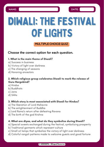 Diwali Reading Comprehension Activities | Middle School | Diwali ...