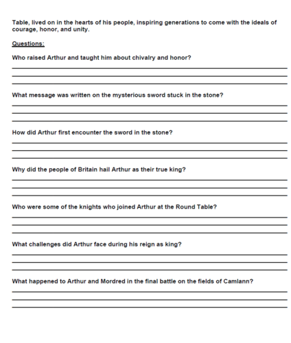 King Arthur & The Knights of the Round Table Worksheet Packet (34 Total ...