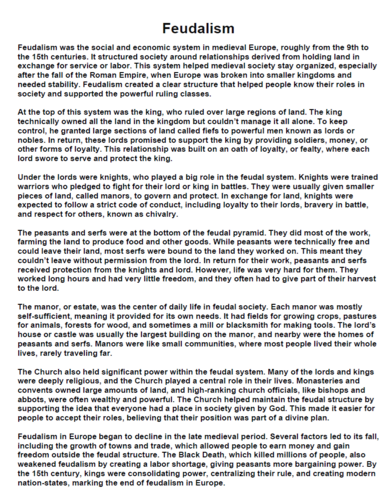 Medieval Feudalism Worksheet Packet (39 Total) | Teaching Resources