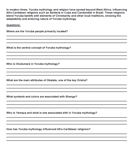 Mythology of West Africa Worksheet Packet (37 Total) | Teaching Resources