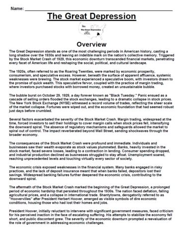 The Great Depression Worksheet Packet (29 Total Assignments) | Teaching ...