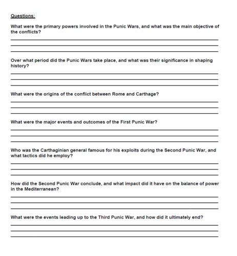 The Punic Wars Worksheet Packet (26 Total Assignments) | Teaching Resources