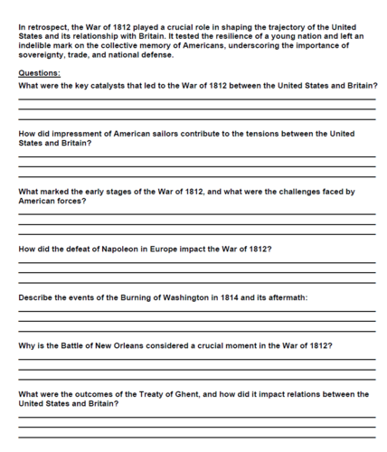War of 1812 Worksheet Packet (25 Total Assignments) | Teaching Resources