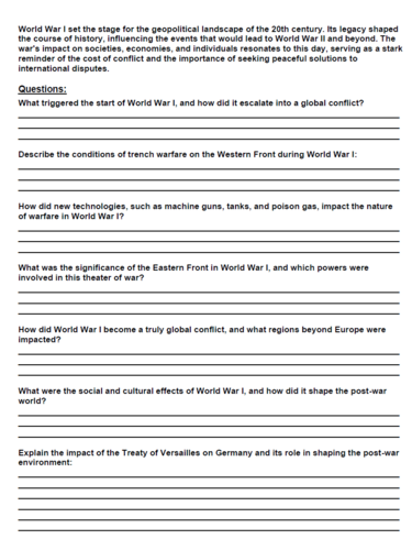 World War I Worksheet Packet (26 Total Assignments) | Teaching Resources
