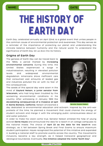 History of Earth Day Nonfiction Reading Comprehension Activities ...