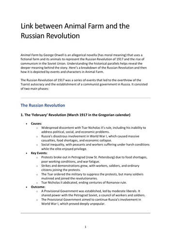 Animal Farm and the Russian Revolution - the Parallels | Teaching Resources
