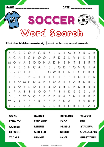FOOTBALL WORD SEARCHES in English & Spanish | Sopas de letras Fútbol ...