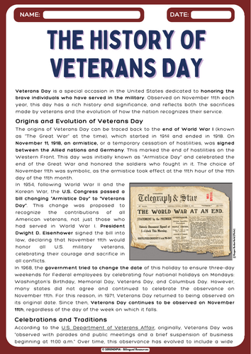 History of Veterans Day/Remembrance Day | READING + WRITING PROMPTS ...