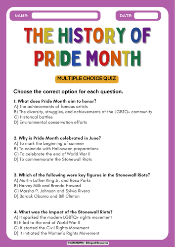 History of Pride Month Reading Comprehension Activities | Stonewall ...