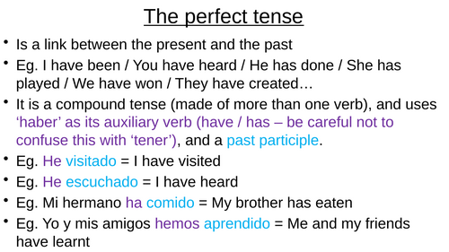 The Perfect Tense in Spanish - El Perfecto | Teaching Resources