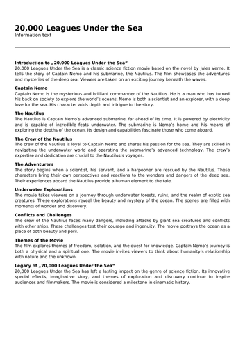 The Movie "20,000 Leagues Under the Sea" | Teaching Resources