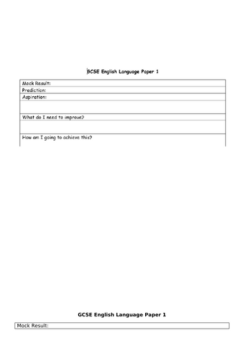 GCSE English students mock exam individual results sheet- with aims and ...