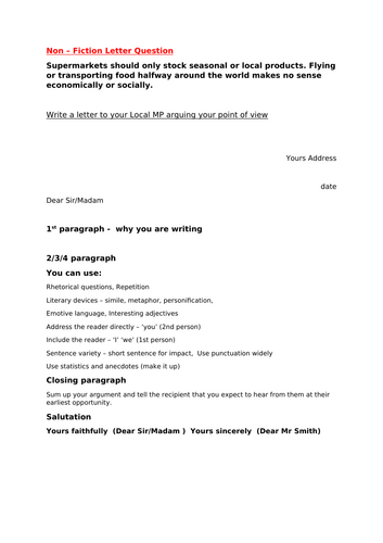 Non Fiction Activity - Write a letter to an MP arguing your point of ...