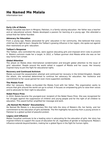 The Movie "He Named Me Malala" | Teaching Resources