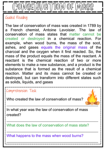 Conservation of Mass Worksheet- KS3 LA | Teaching Resources