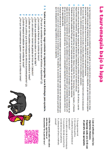 La Tauromaquia | Bullfighting | A Level Spanish | Teaching Resources