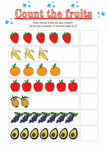 COUNT THE FRUITS (FOR KINDERGARTEN/ EARLY YEARS) WORKSHEET | Teaching ...