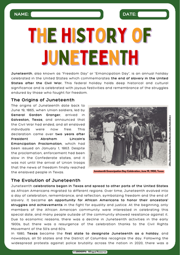The History of Juneteenth | READING + WRITING PROMPTS | No-Prep ... The History of Juneteenth | READING + WRITING PROMPTS | No-Prep ...