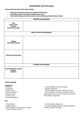 Writing: film review | Teaching Resources