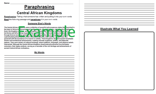 Ancient Africa Paraphrasing Worksheet Packet (22 Assignments ...