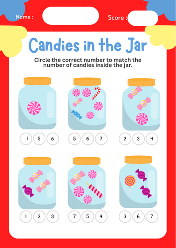 Candies in the jar counting worksheets for kids | Teaching Resources